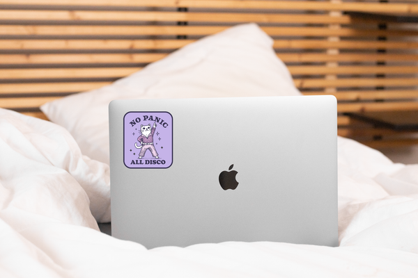 No Panic All Disco Sticker - cat, purple, mental health - Victoria Sterling
