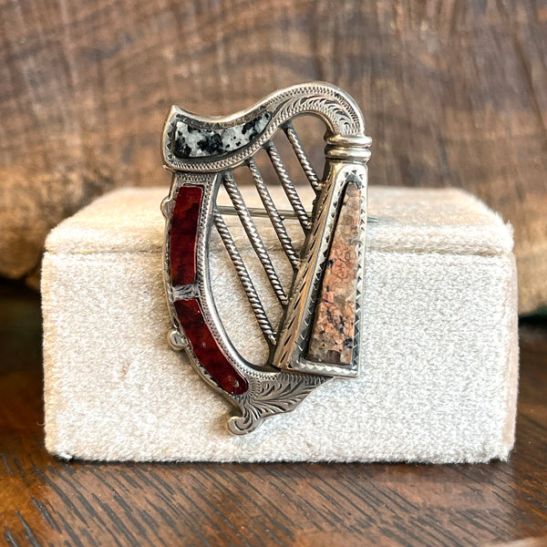 Victorian Scottish Silver Agate Harp Brooch - Victoria Sterling