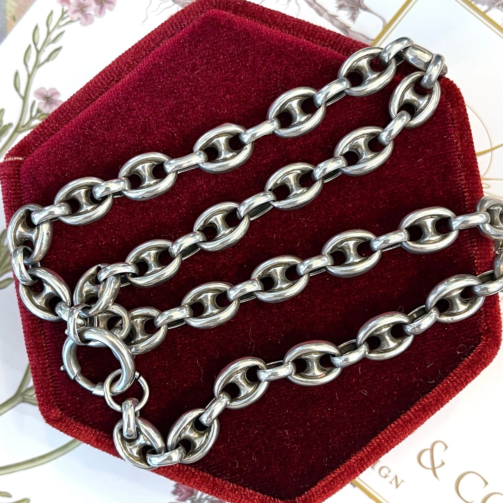 Victorian Silver Mariners Link Collar Anchor Link Chain - Victoria Sterling