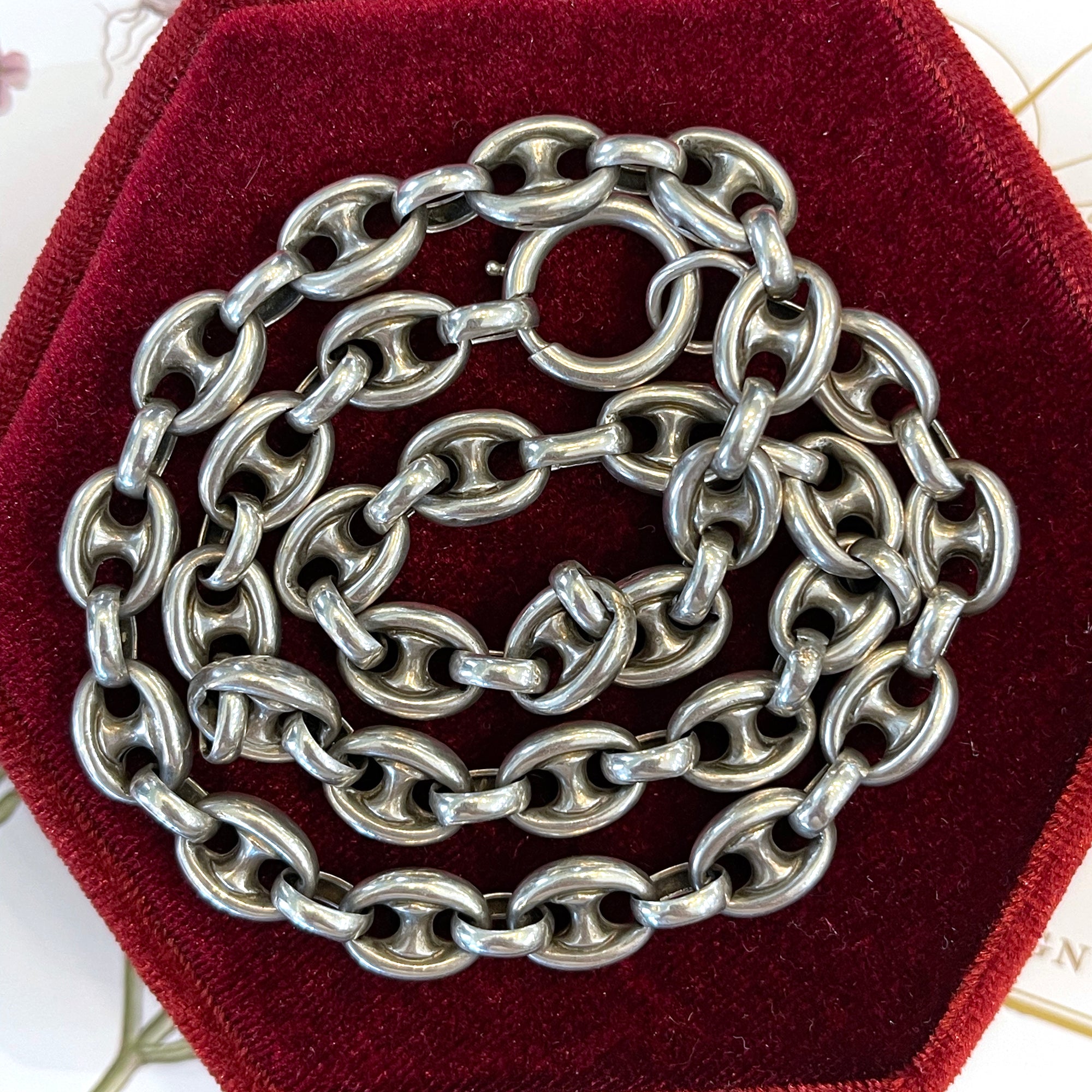 Victorian Silver Mariners Link Collar Anchor Link Chain - Victoria Sterling