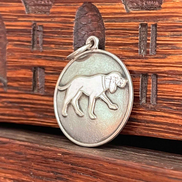 Victorian Dog Fob Pendant Silver White Enamel - Victoria Sterling