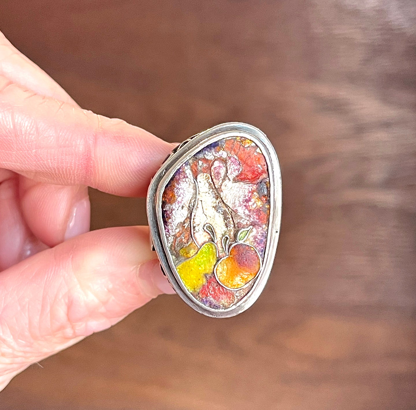 Enamel Still Life Silver Ring - Victoria Sterling