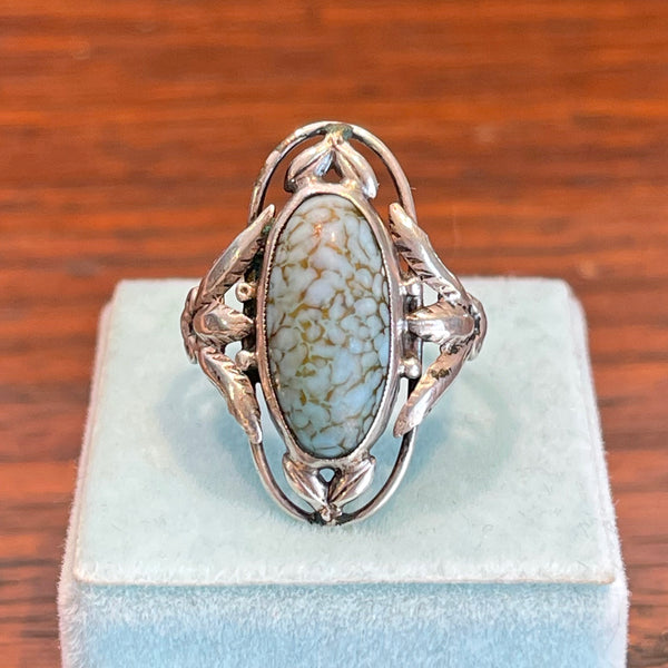 Antique Arts and Crafts Era Satin Glass Silver Ring - Victoria Sterling