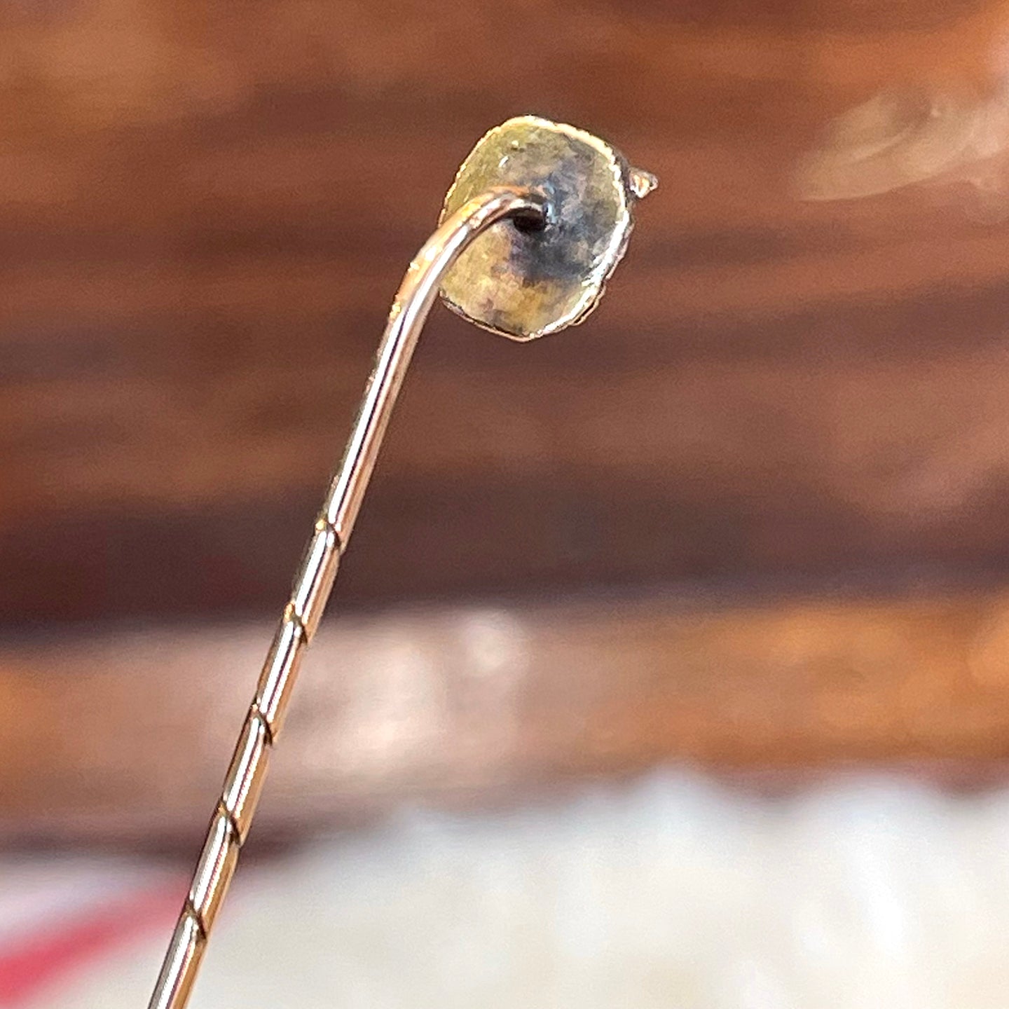 Antique Owl Head Stick Pin Garnet Eyes 18k Gold - Victoria Sterling