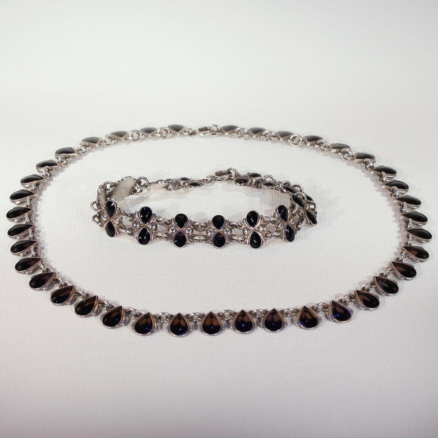 Vintage Danish Necklace and Bracelet by Volmer Bahner Silver Black Ena ...