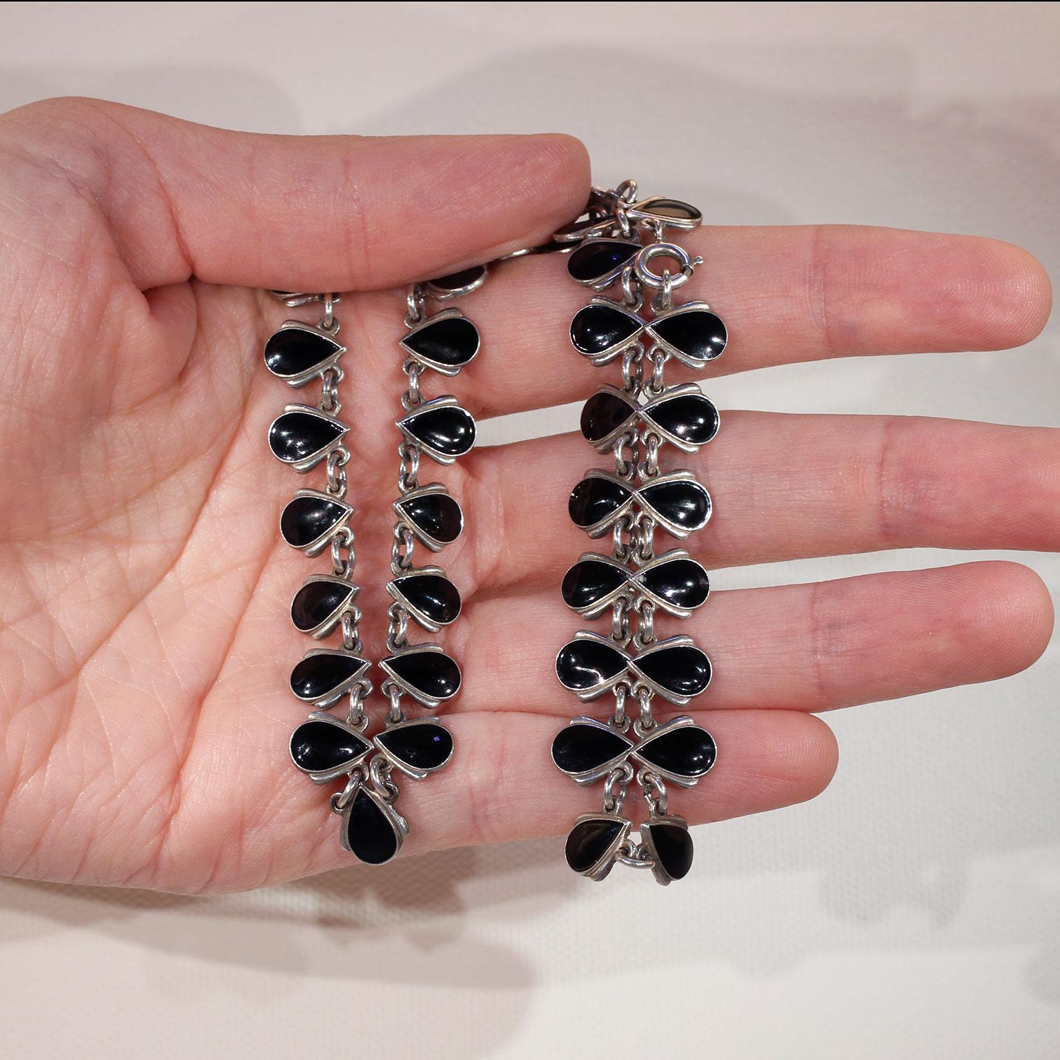 Vintage Danish Necklace and Bracelet by Volmer Bahner Silver Black Ena ...