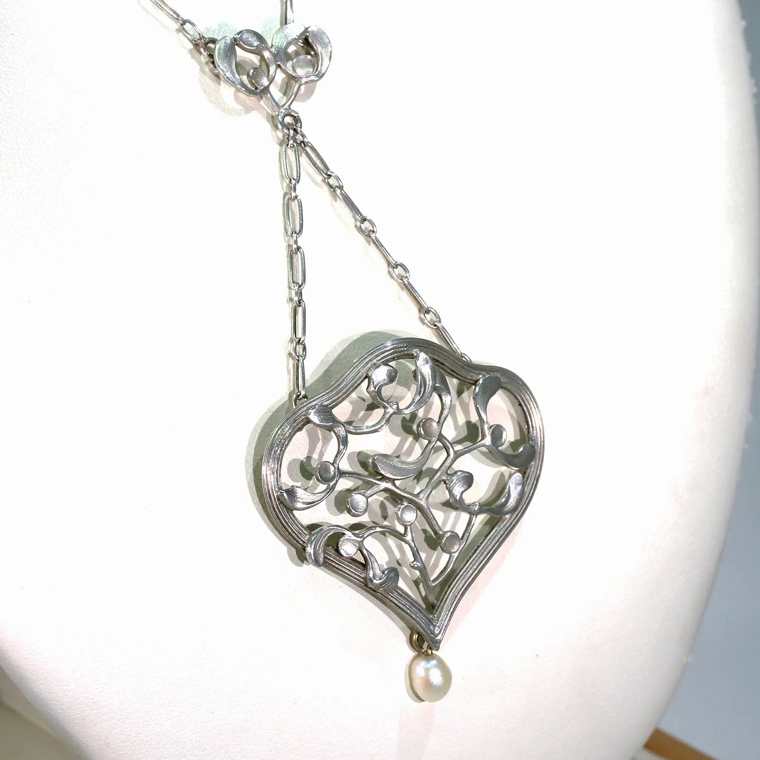 Antique French Silver Mistletoe Art Nouveau Necklace - Victoria Sterling