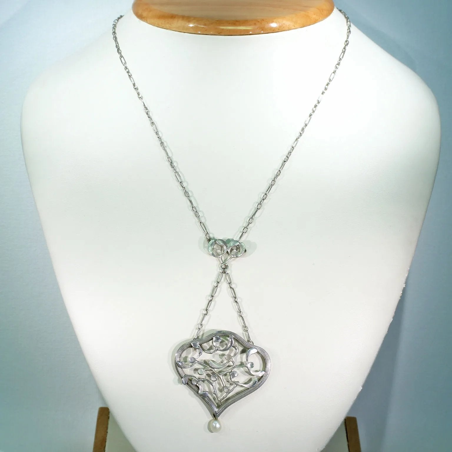 Antique French Silver Mistletoe Art Nouveau Necklace - Victoria Sterling