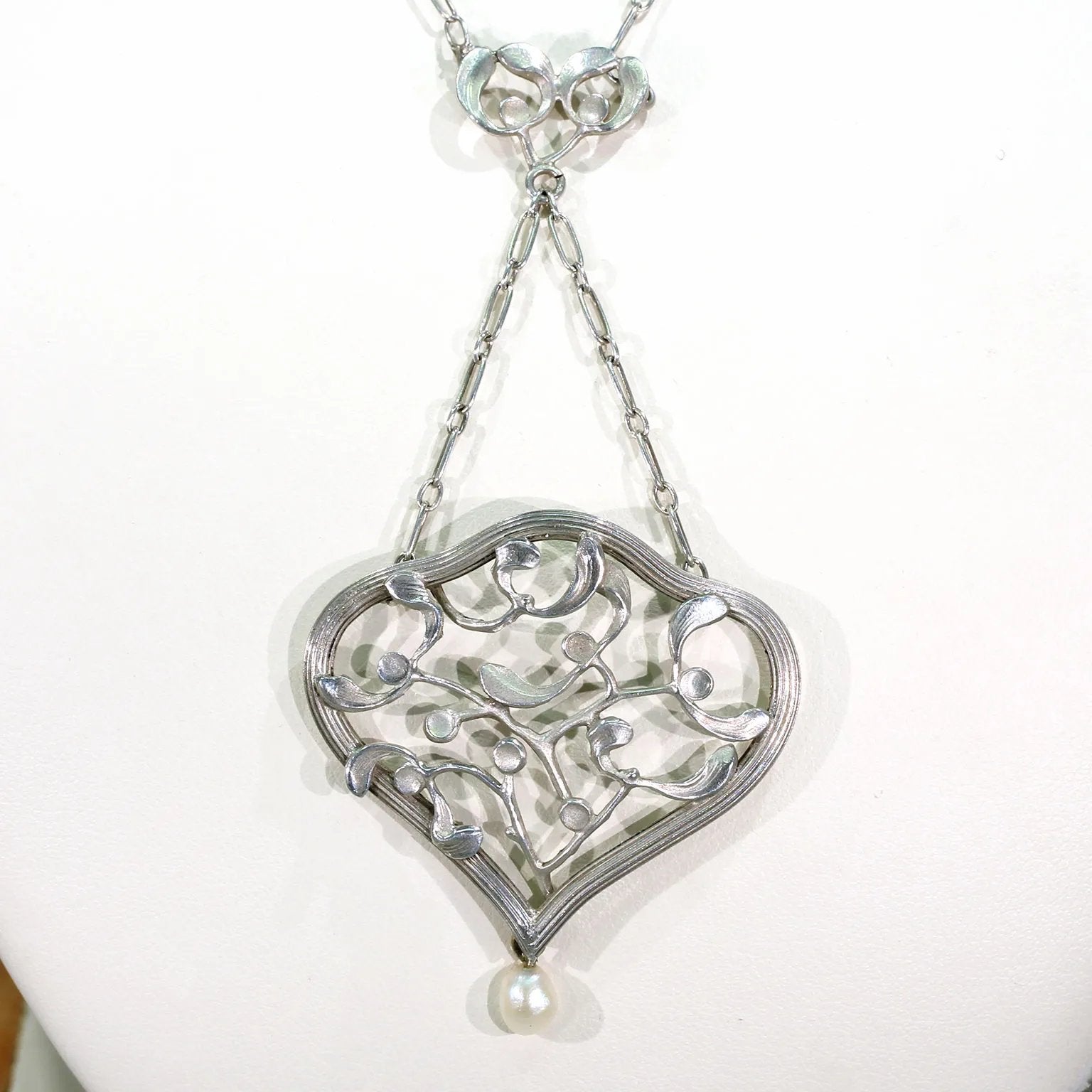 Antique French Silver Mistletoe Art Nouveau Necklace - Victoria Sterling