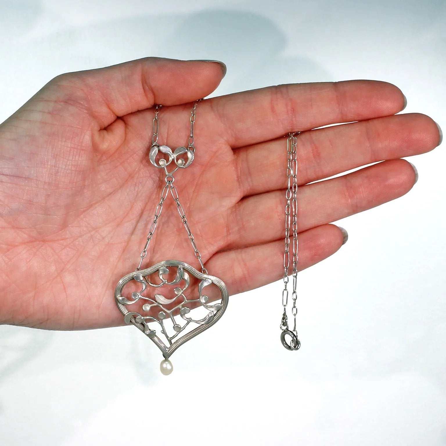 Antique French Silver Mistletoe Art Nouveau Necklace - Victoria Sterling