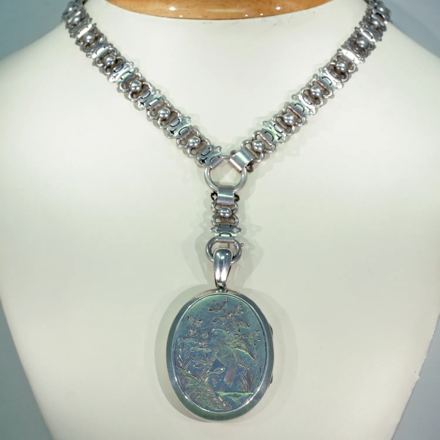 Antique Victorian Silver Collar and Locket Necklace - Victoria Sterling