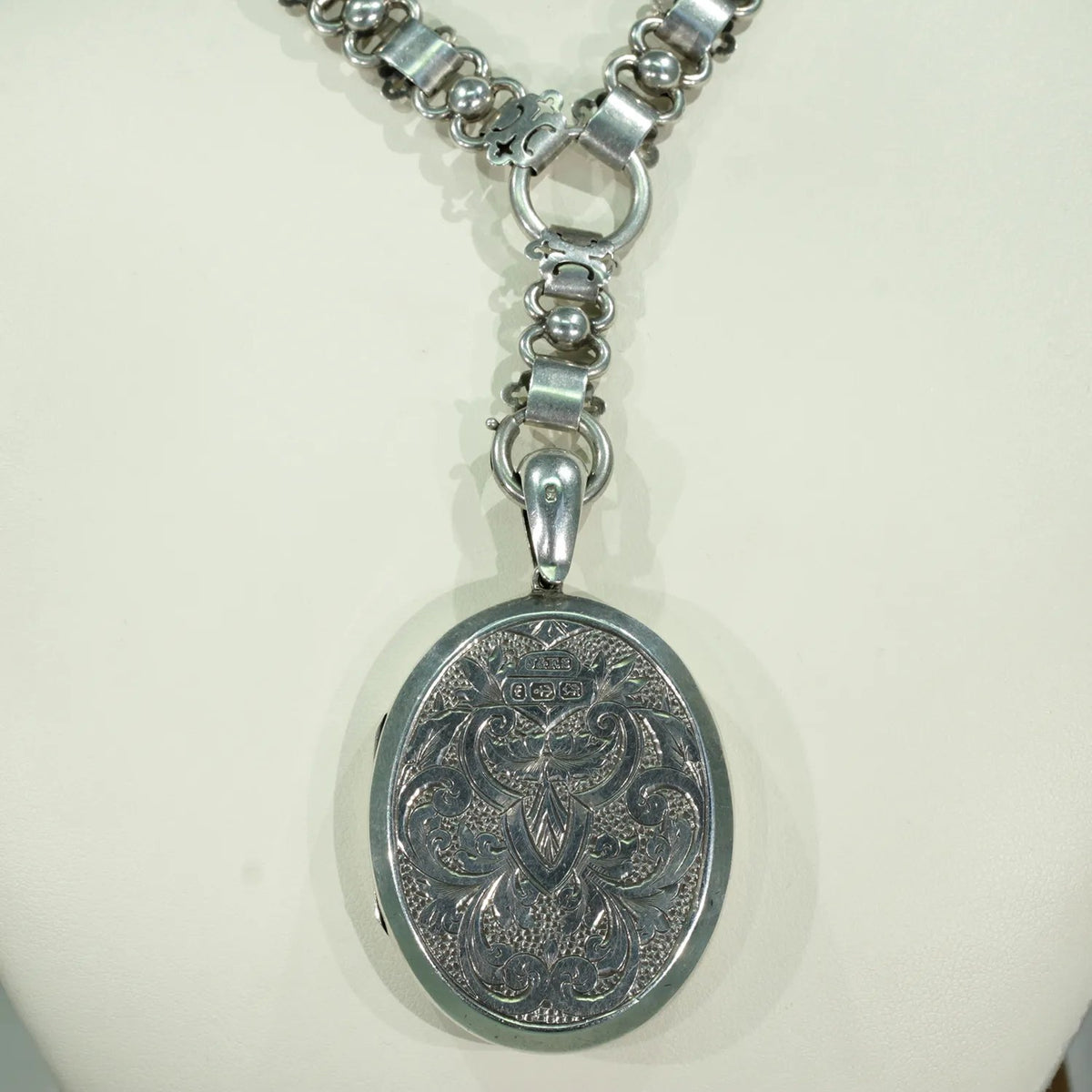 Antique Victorian Silver Collar and Locket Necklace - Victoria Sterling