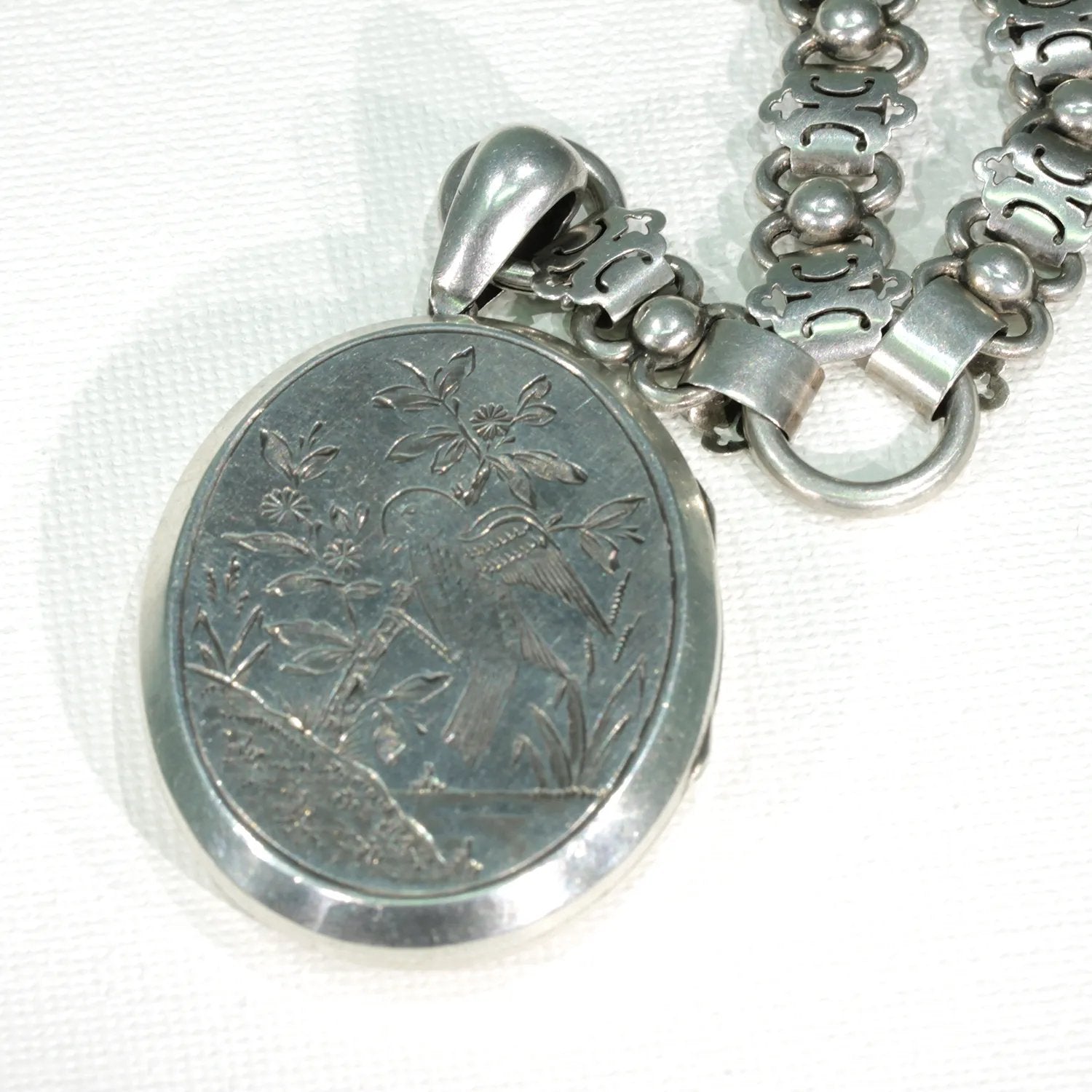 Antique Victorian Silver Collar and Locket Necklace - Victoria Sterling