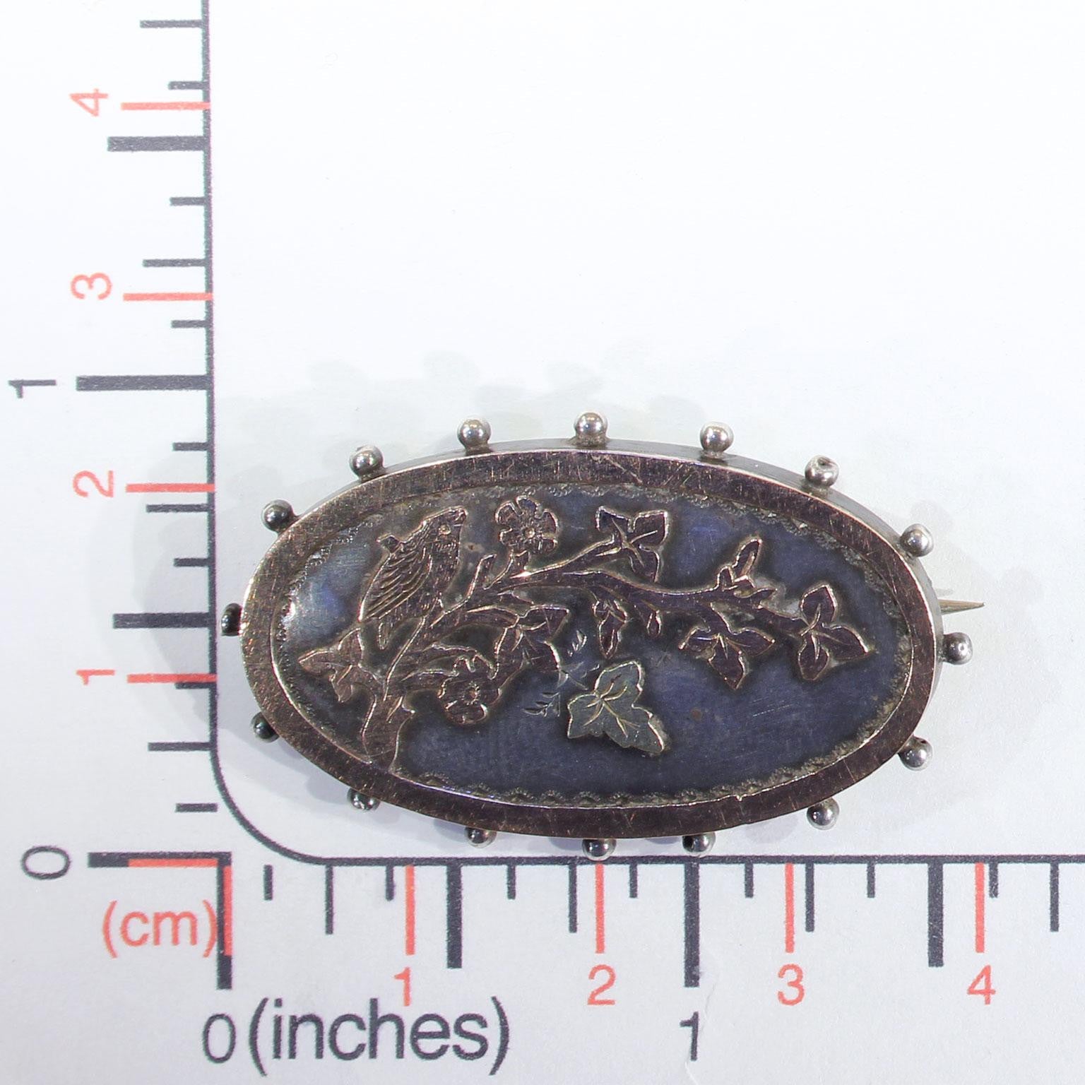 Victorian Silver Bird on Branch Brooch Pin Gold Accents - Victoria Sterling