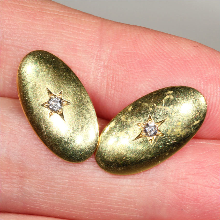 Antique Edwardian Classic Diamond Cufflinks in 15k Gold - Victoria Sterling