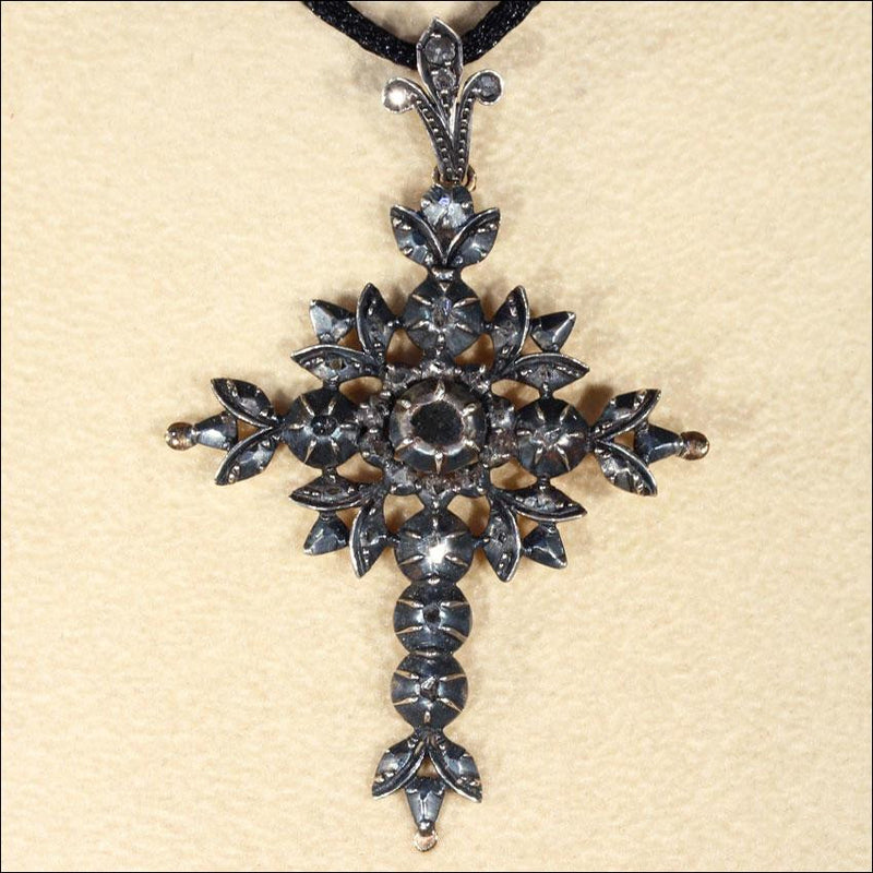 Antique Georgian Diamond Flemish Cross, 14k and Silver - Victoria Sterling