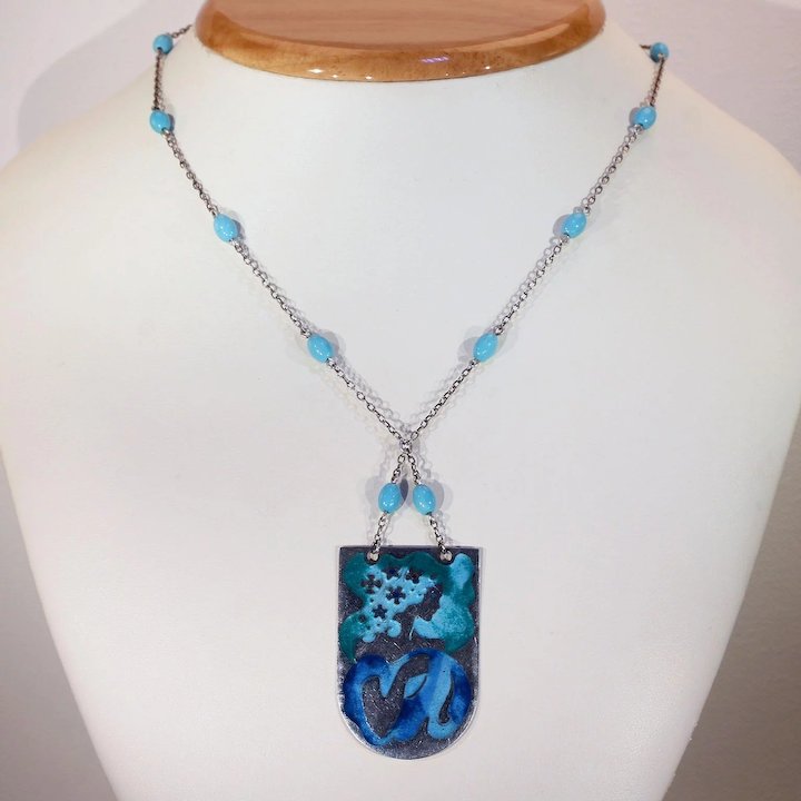Vintage Silver Enamel Necklace - Victoria Sterling