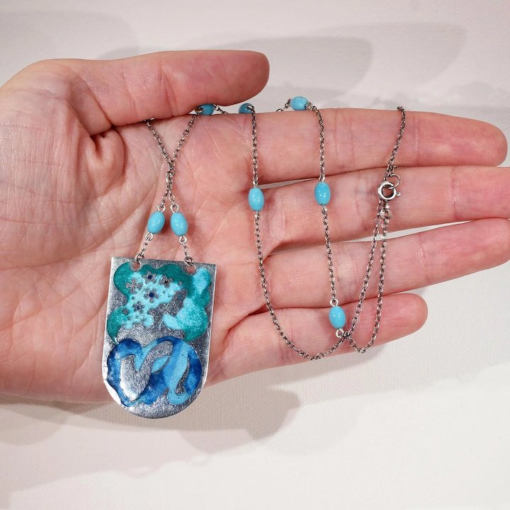 Vintage Silver Enamel Necklace - Victoria Sterling